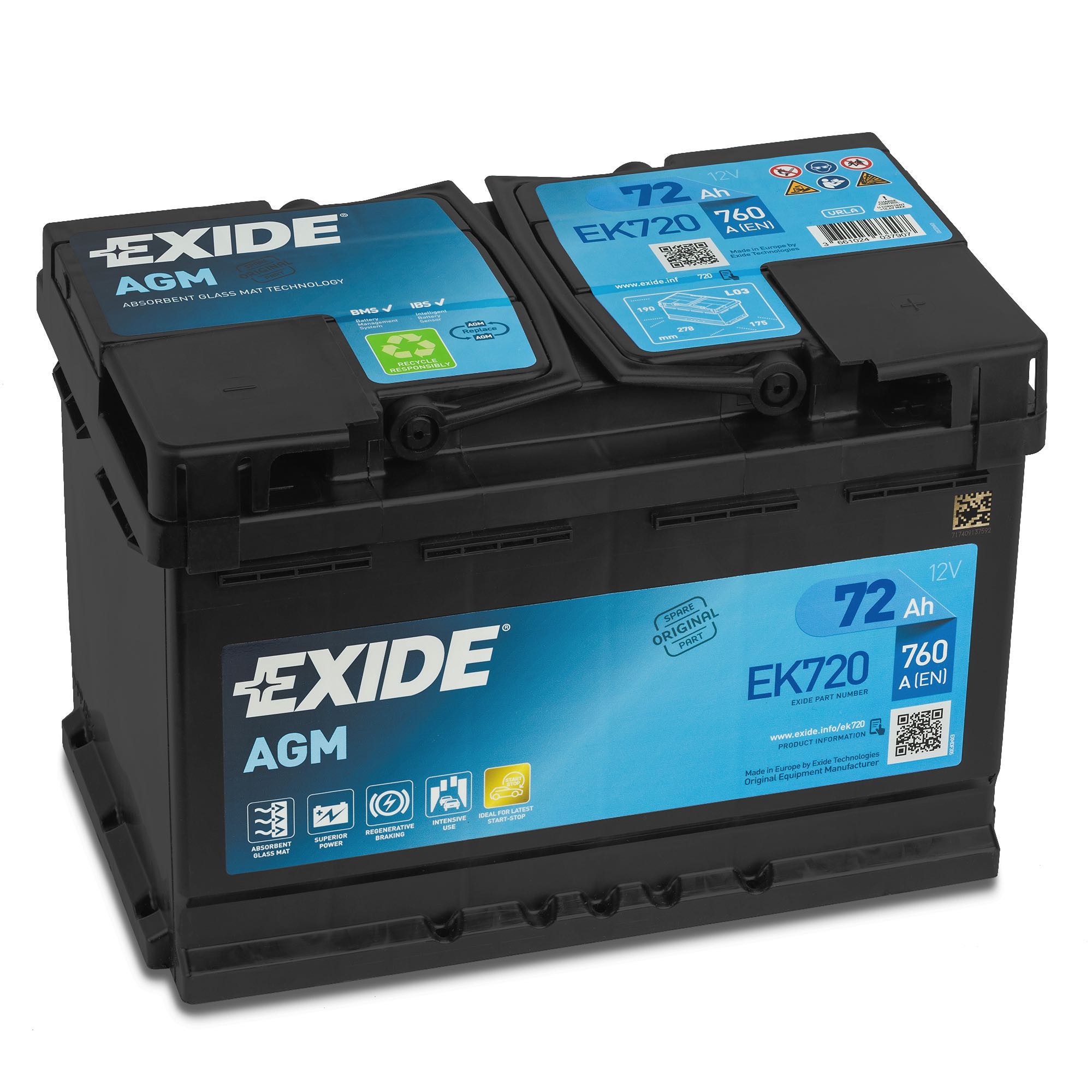 Аккумулятор Exide 72Ah 760A Start-Stop AGM EK720 купить | Низкая цена